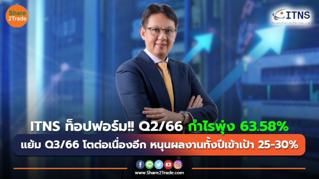 ITNS ท็อปฟอร์ม!! Q2/66 กำไรพุ่ง 63.58% แย้ม Q3/66 โตต่อเนื่องอีก หนุนผลงานทั้งปีเข้าเป้า 25-30% ...